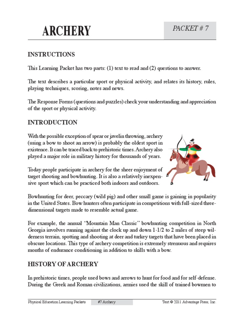 Physical Education Learning Packets #7 Archery | PDF