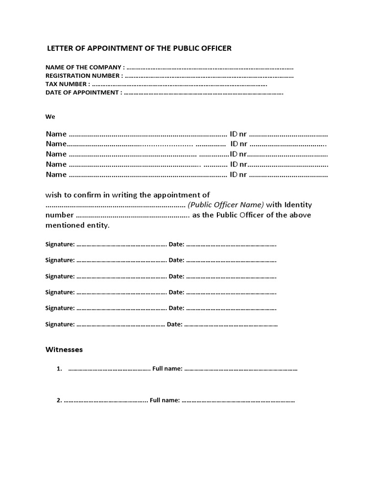 Letter of Appointment of The Public Officer | PDF
