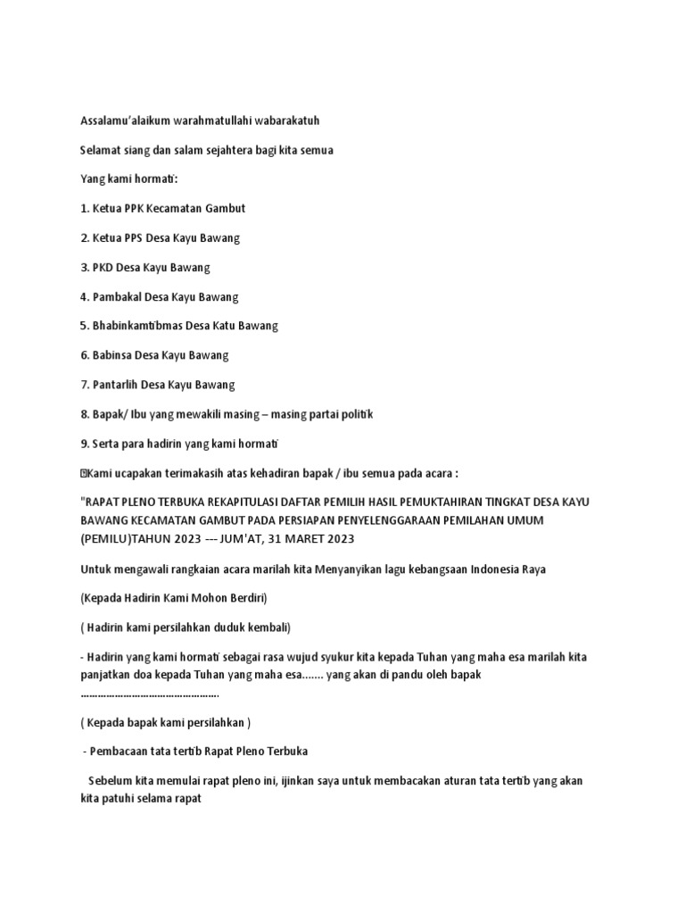 Teks MC Rapat Pleno | PDF