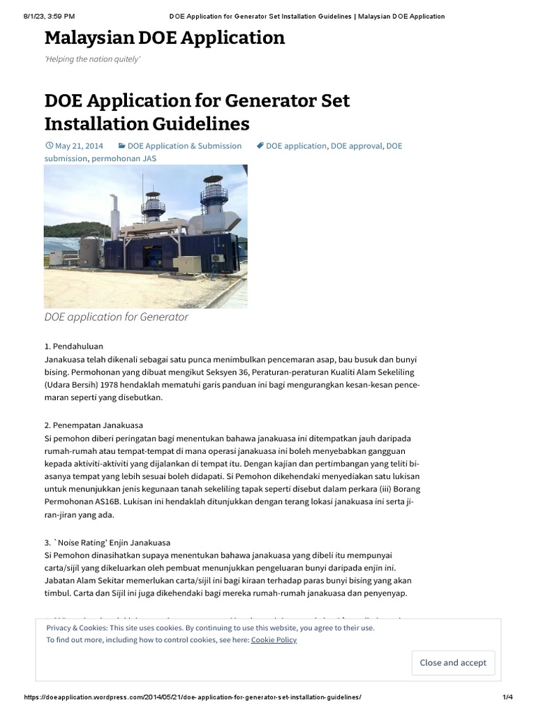 DOE Application For Generator Set Installation Guidelines - Malaysian ...