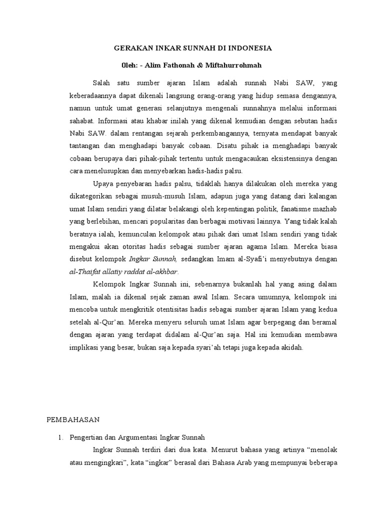 Gerakan Inkar Sunnah Di Indonesia | PDF