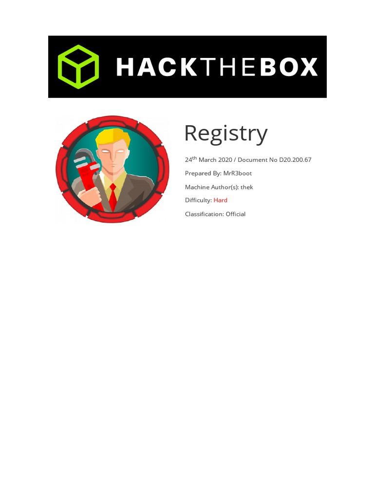 213-Registry HTB Official Writeup Tamarisk | PDF | Superuser | Secure Shell