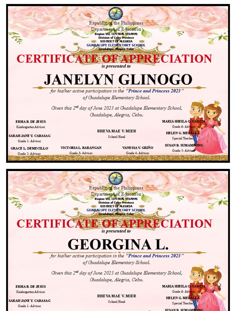Certificate For The Prince and Princess | PDF | School Types | Primary ...