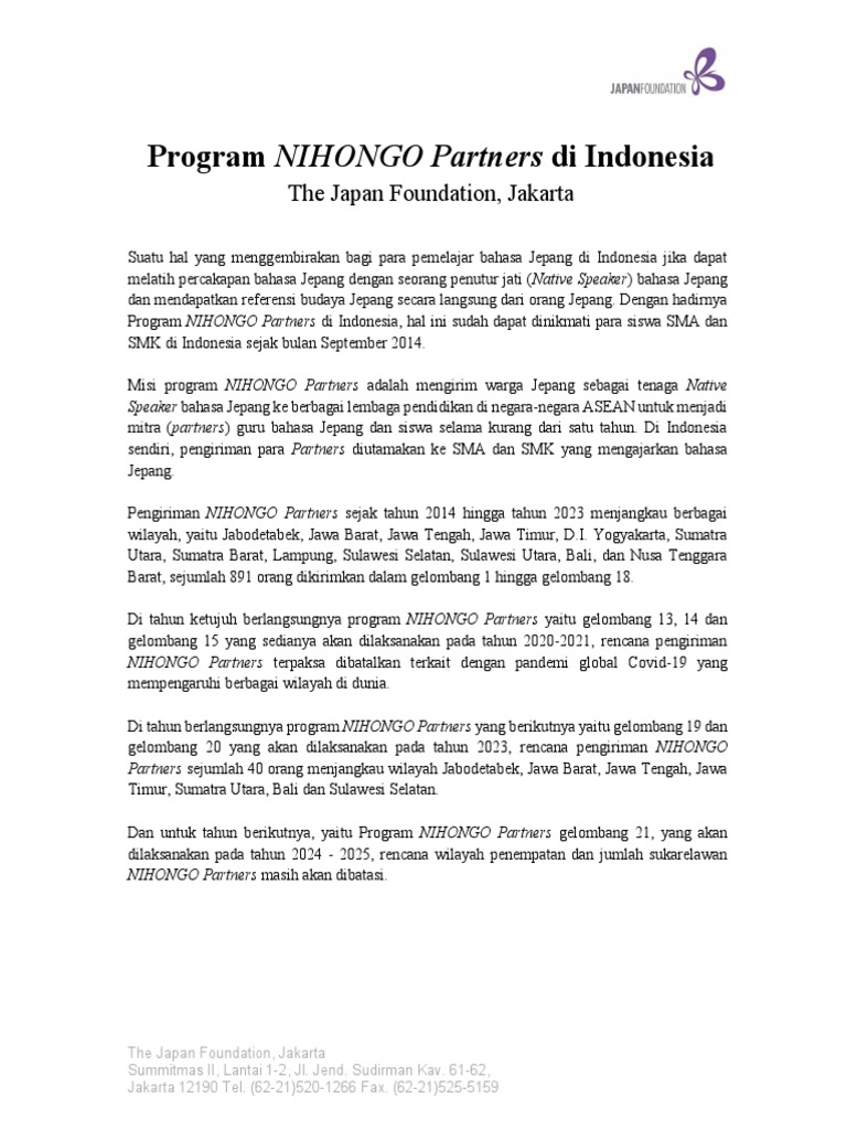 Program NIHONGO Partners Di Indonesia (Gel.21) (1060) | PDF