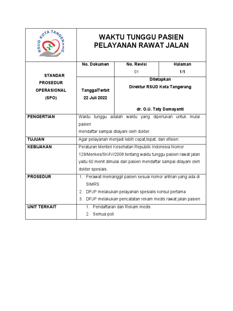 Draft SPO Waktu Tunggu Pasien Rajal | PDF