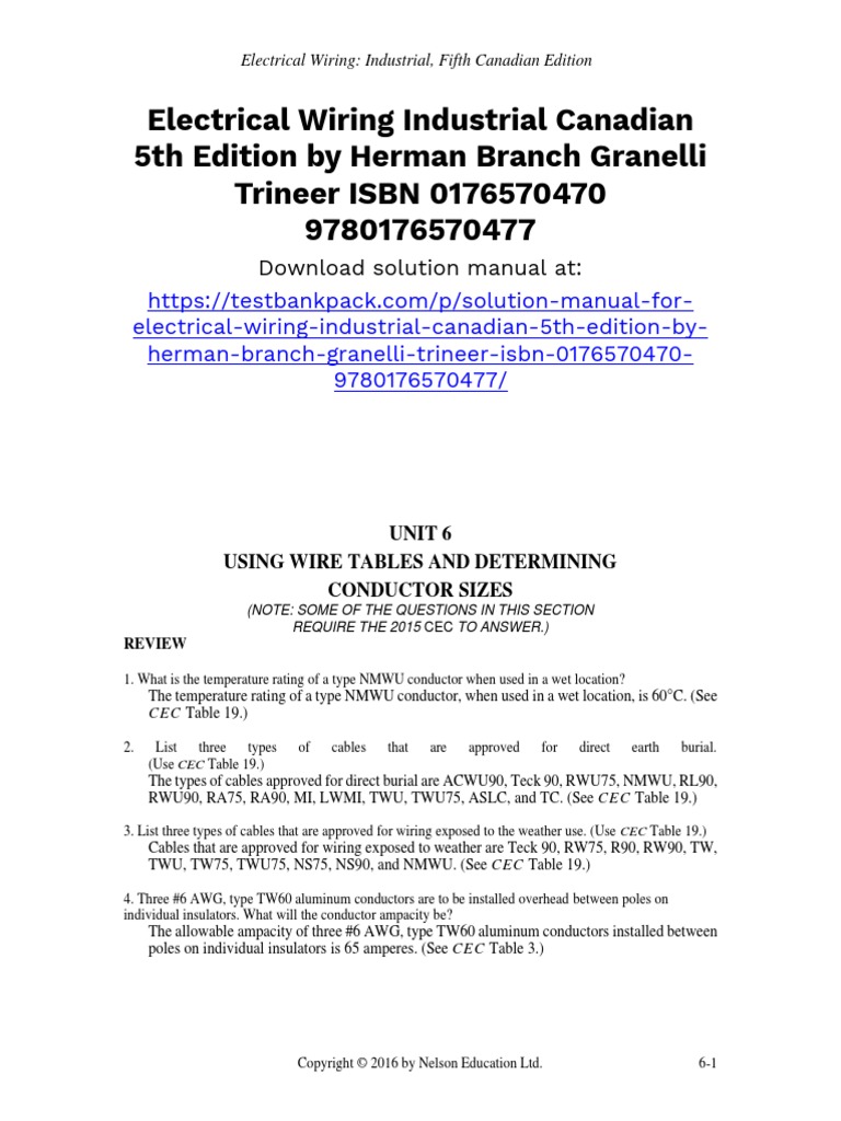 Electrical Wiring Industrial Canadian 5th Edition Herman Solutions ...