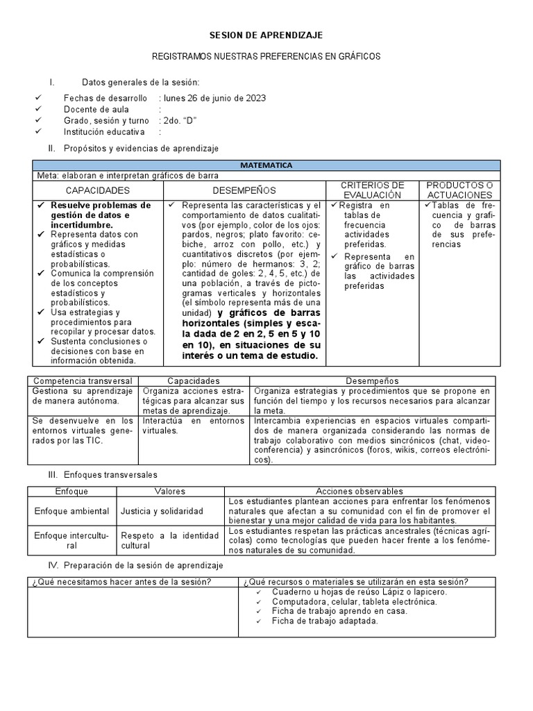 Sesion de Matematica 26-6-23 | PDF | Aprendizaje | Estadísticas