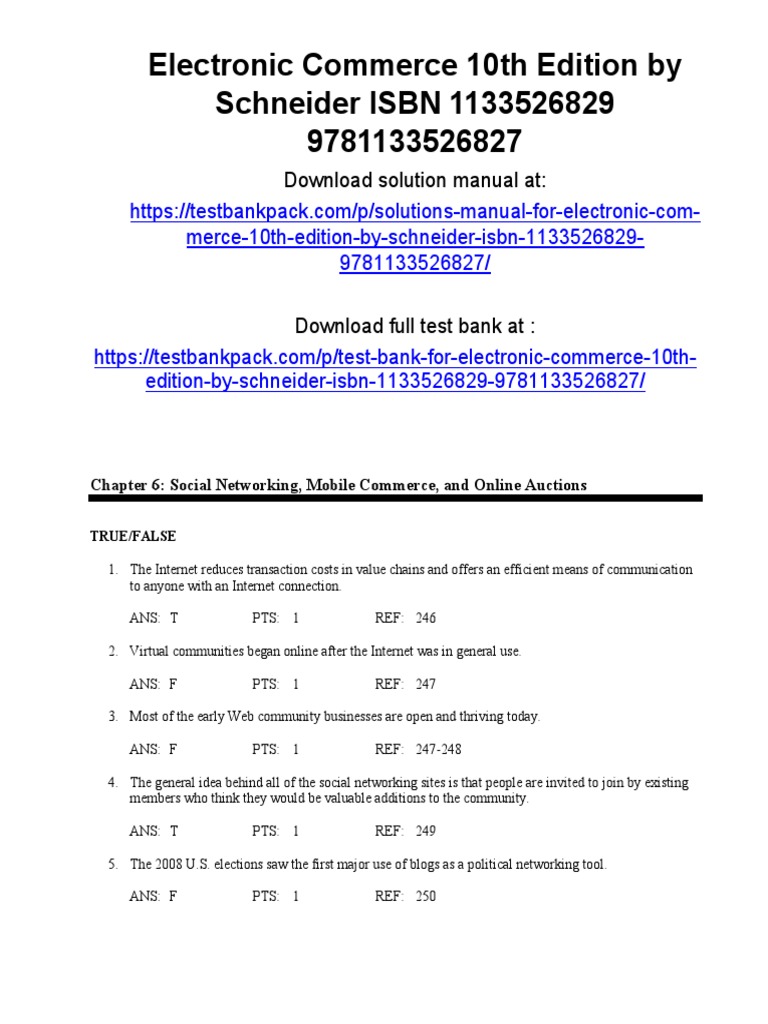 Electronic Commerce 10th Edition Gary Schneider Test Bank 1 | PDF