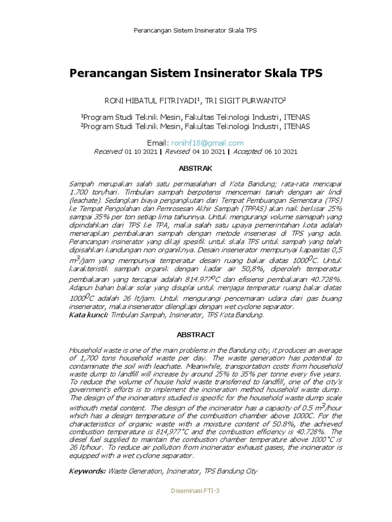Desain Insinerator Skala TPS Bandung | PDF