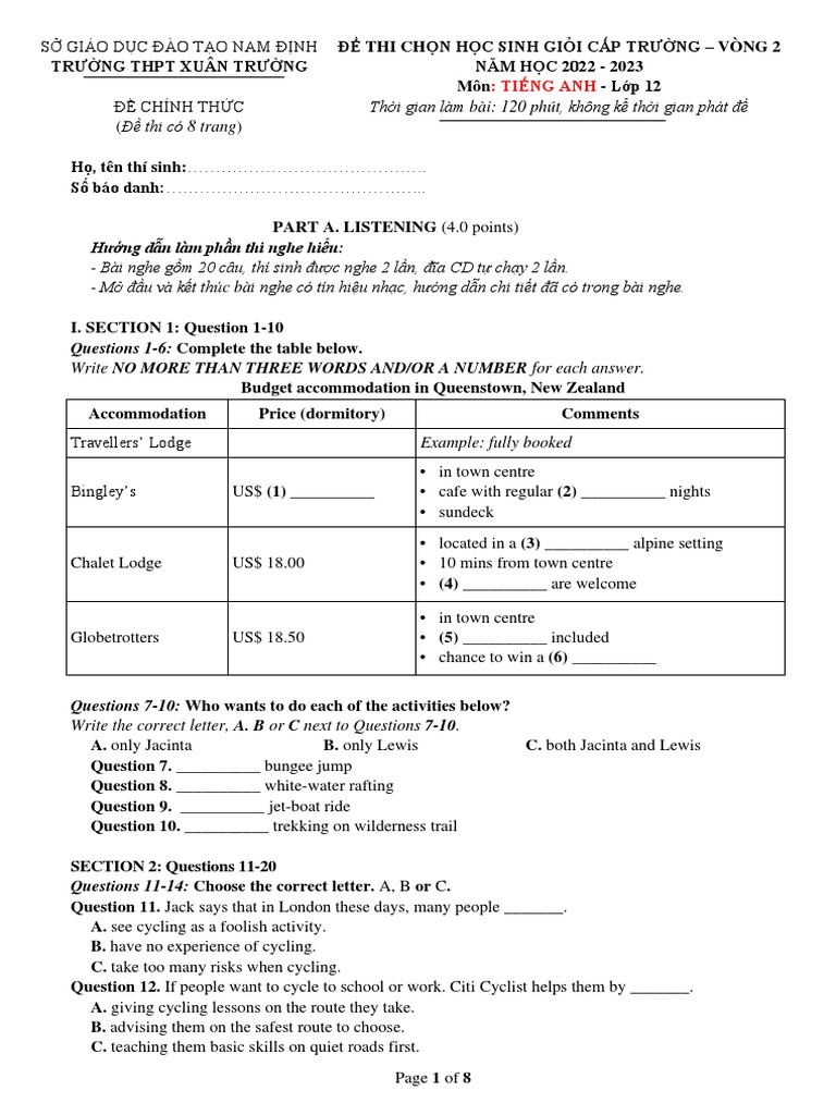 ĐỀ THI THỬ HSG LẦN 2 MÔN TA LỚP 12 | PDF
