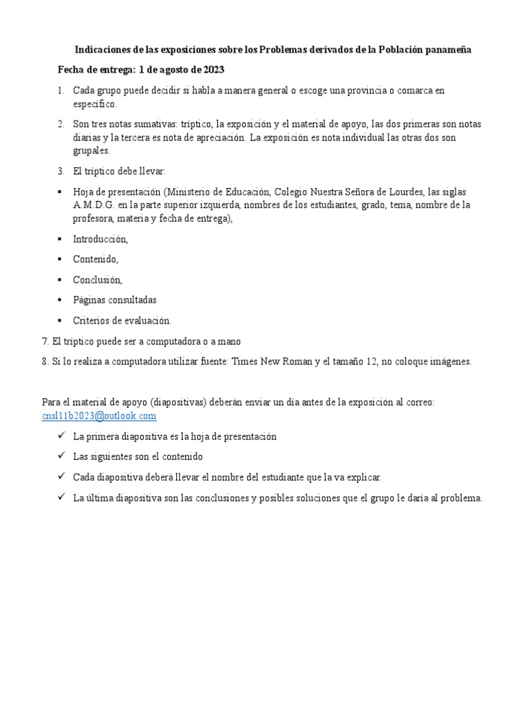 Indicaciones de Las Exposiciones Sobre Los Problemas Derivados de La Población Panameña | PDF