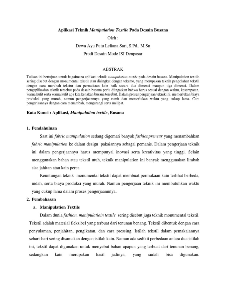 Aplikasi Teknik Manipulasi Tekstil Busana | PDF | Karier & Perkembangan