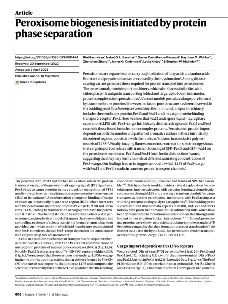 Peroxisome Protein Transport Insights | PDF | Science & Mathematics
