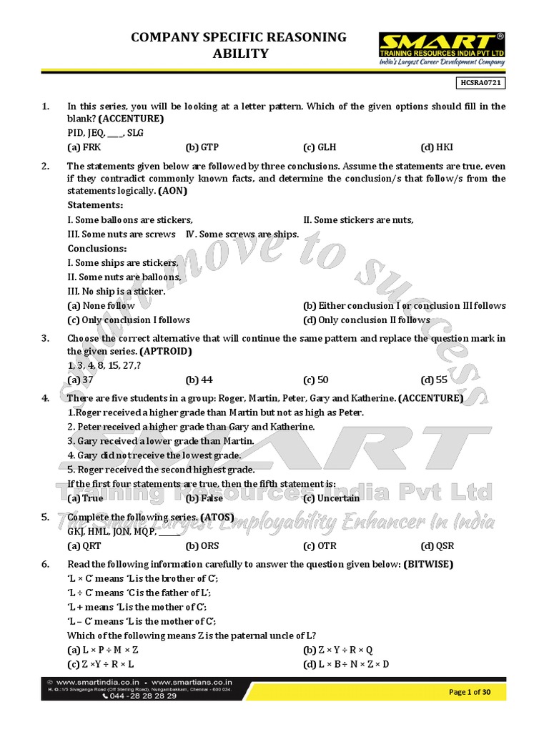 Reasoning Ability 200 Question | PDF