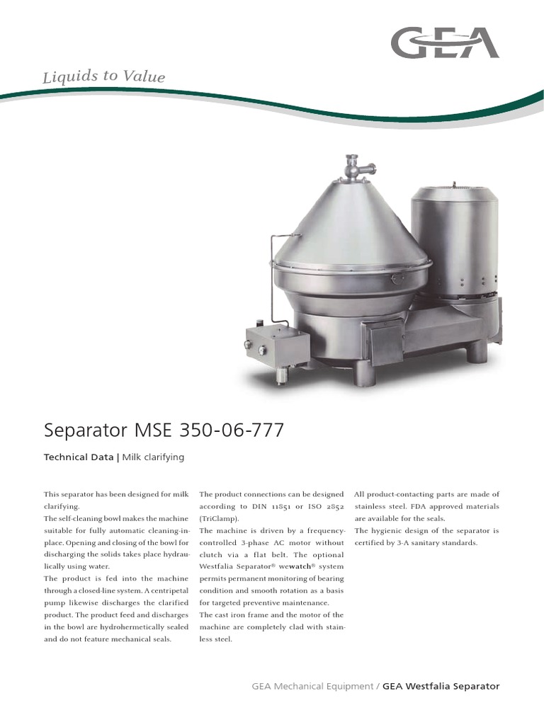 Separator MSE 350 06 777 EN | PDF | Pump | Machines