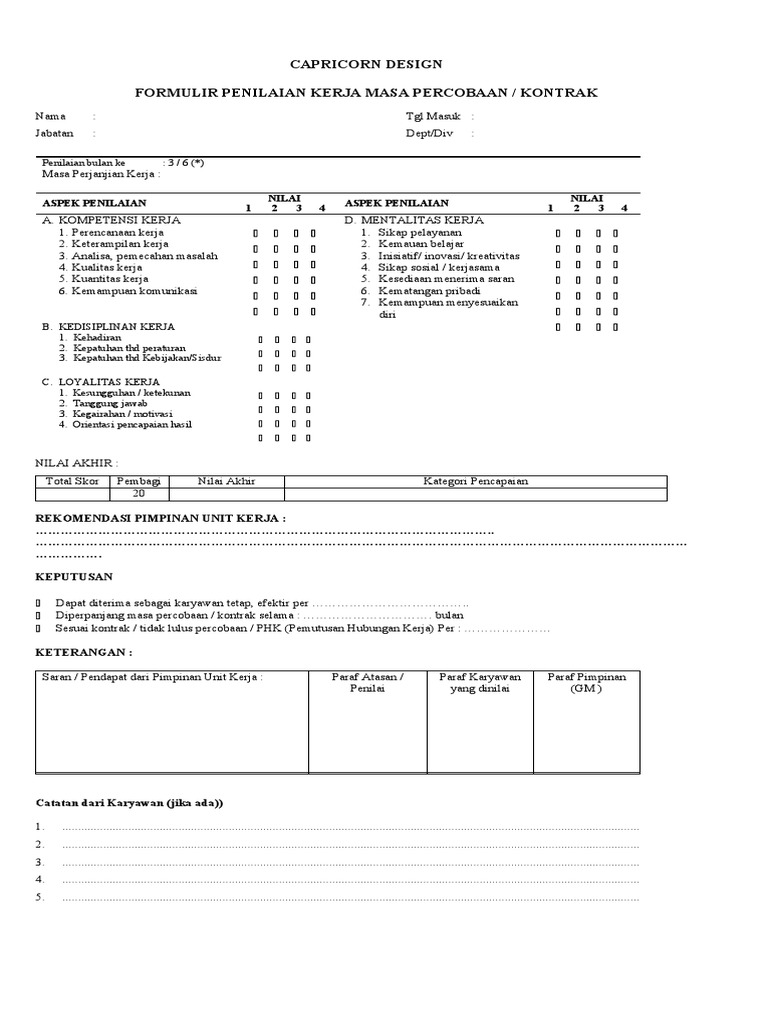 Formulir Penilaian Kerja | PDF