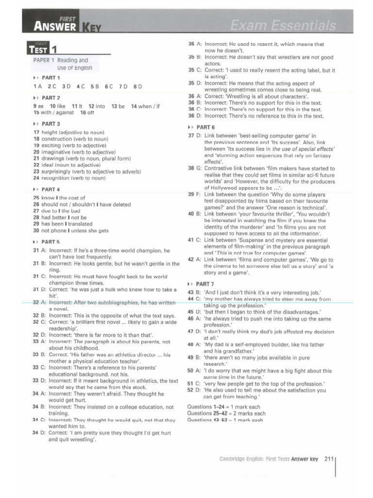 FCE Answer Key | PDF
