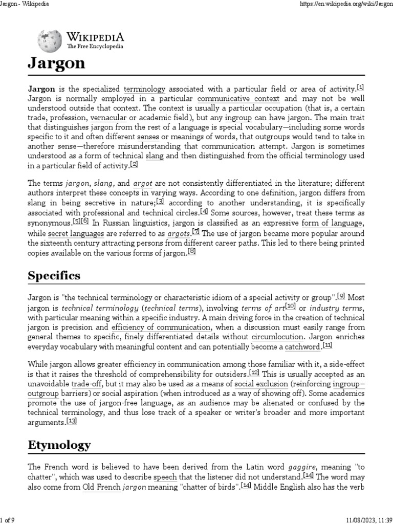 Jargon - Wikipedia | PDF