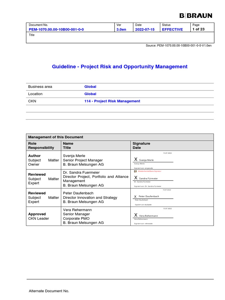 Guideline - Project Risk & Opportunity Management | PDF