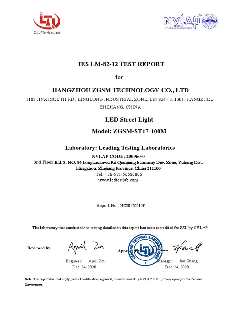 Ies Lm-82-12 Test Report: Laboratory: Leading Testing Laboratories | PDF