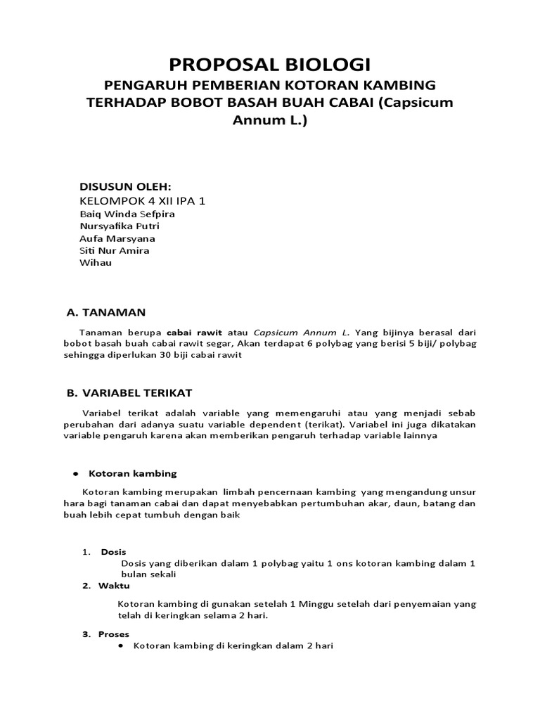 Proposal Biologi Kel.4 Xii Ipa1 | PDF | Memasak, Makanan, & Anggur