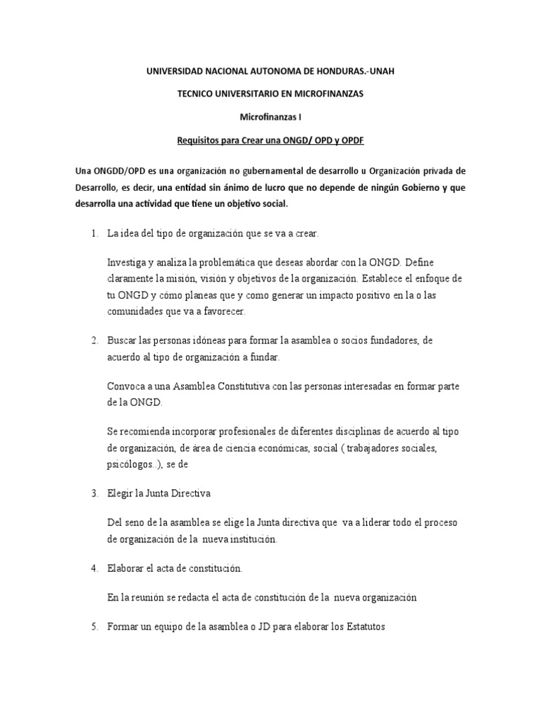 Estatutos, Personeria Juridica y Requisitos para Crear Una ONGD - OPD y ...