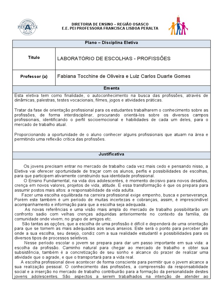 Plano Eletiva - Laboratorio de Escolhas - Profissão | PDF