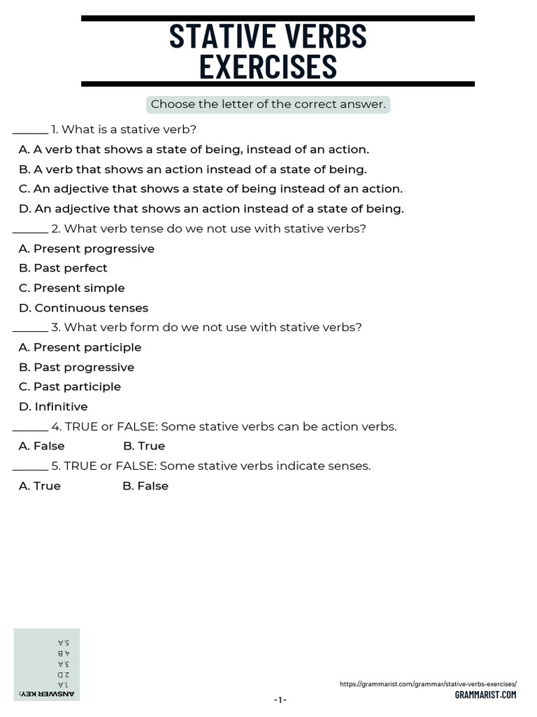 Stative Verbs Exercises 2.0 | PDF
