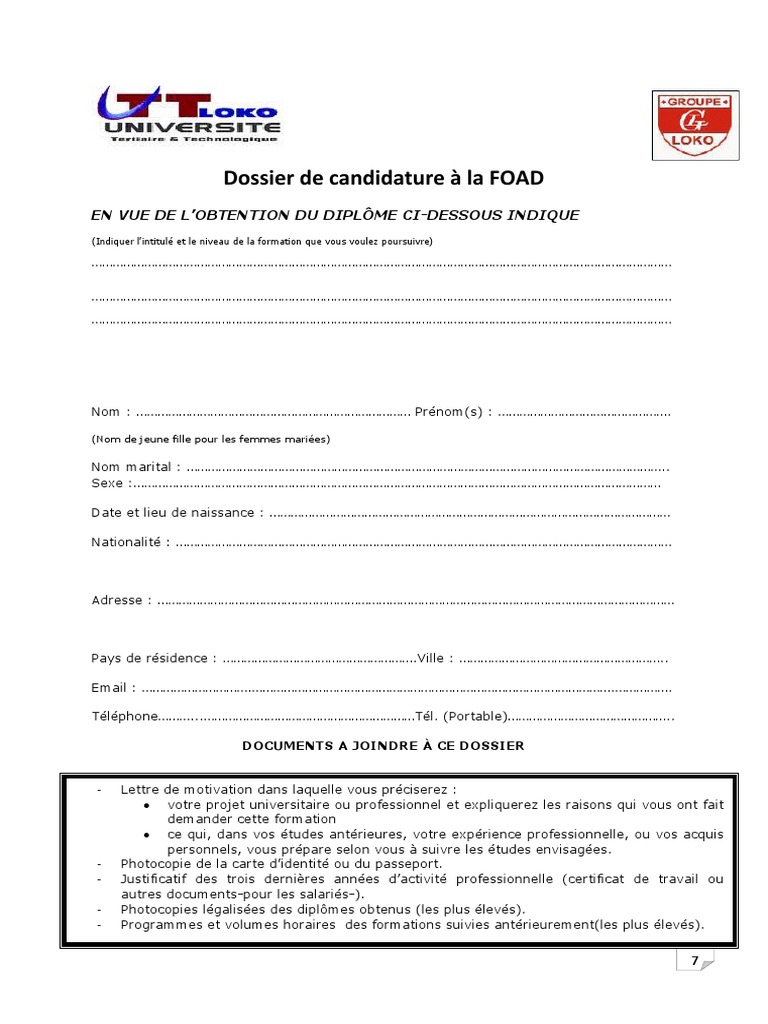 Dossier de Candidature À La FOAD | PDF