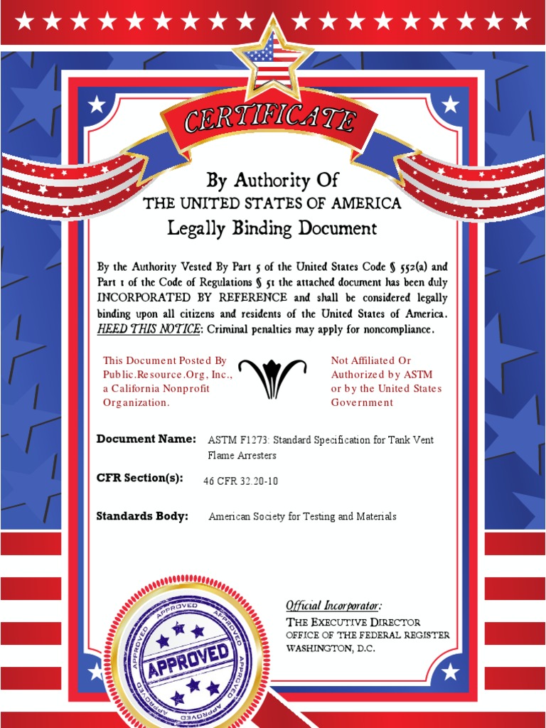 ASTM F.1273 Rev 1991 | PDF | Code Of Federal Regulations | Government