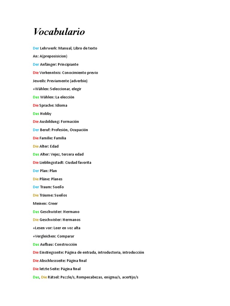 Vocabulario Alemán para Principiantes | PDF