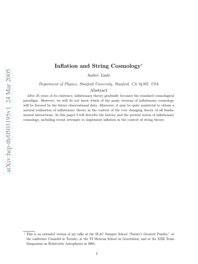 Inflation And String Cosmology Pdf Inflation Cosmology Universe