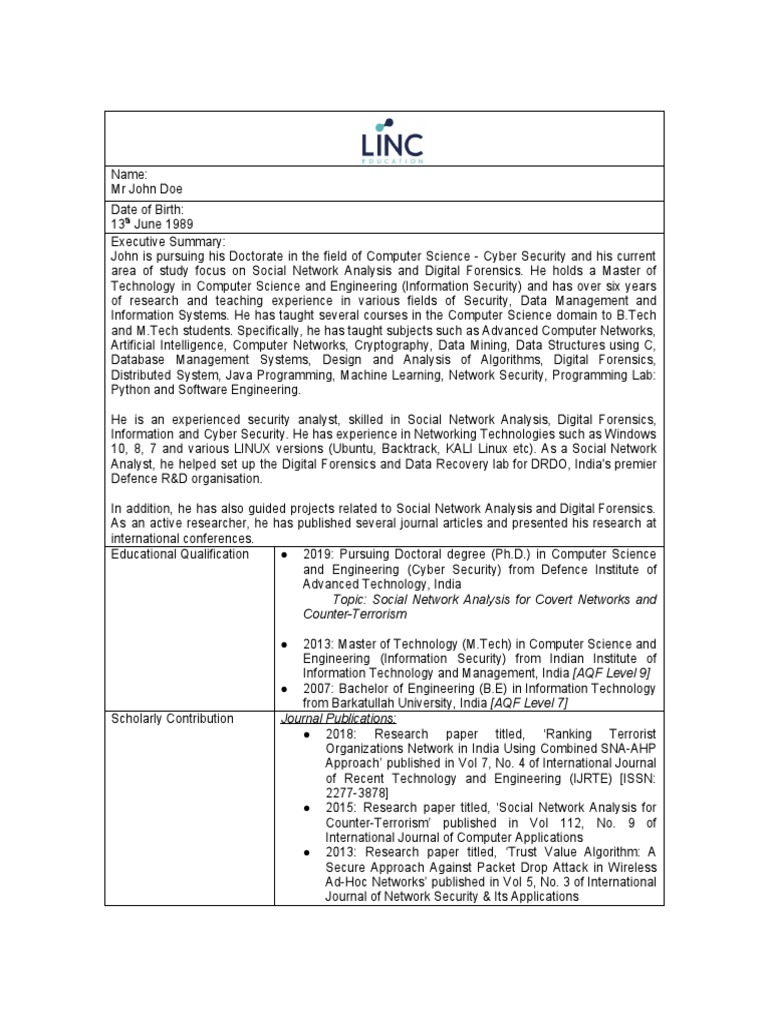 Sample CV - John Doe - Networking Technologies | PDF