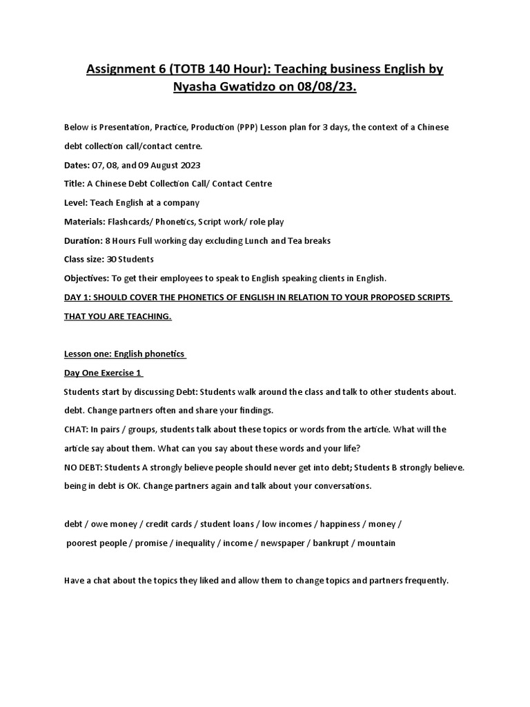 Assignment 6 Teaching Business English (TOTB 140HOUR TEFL) | PDF