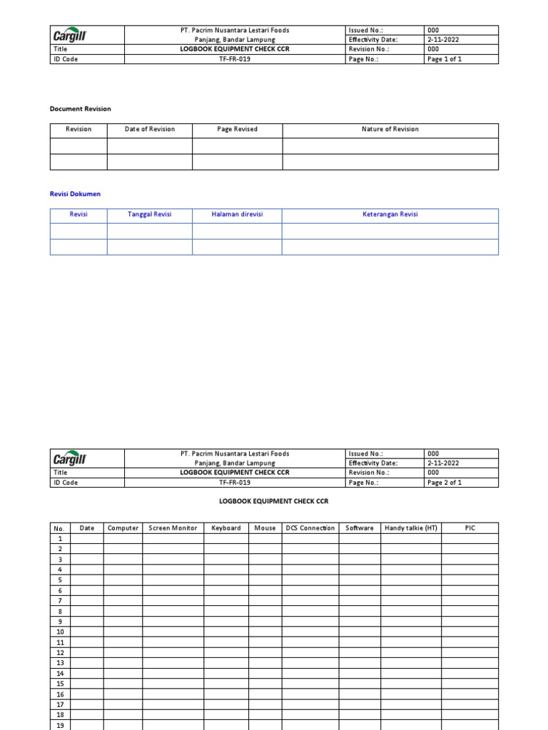 Logbook Equipment Check CCR | PDF