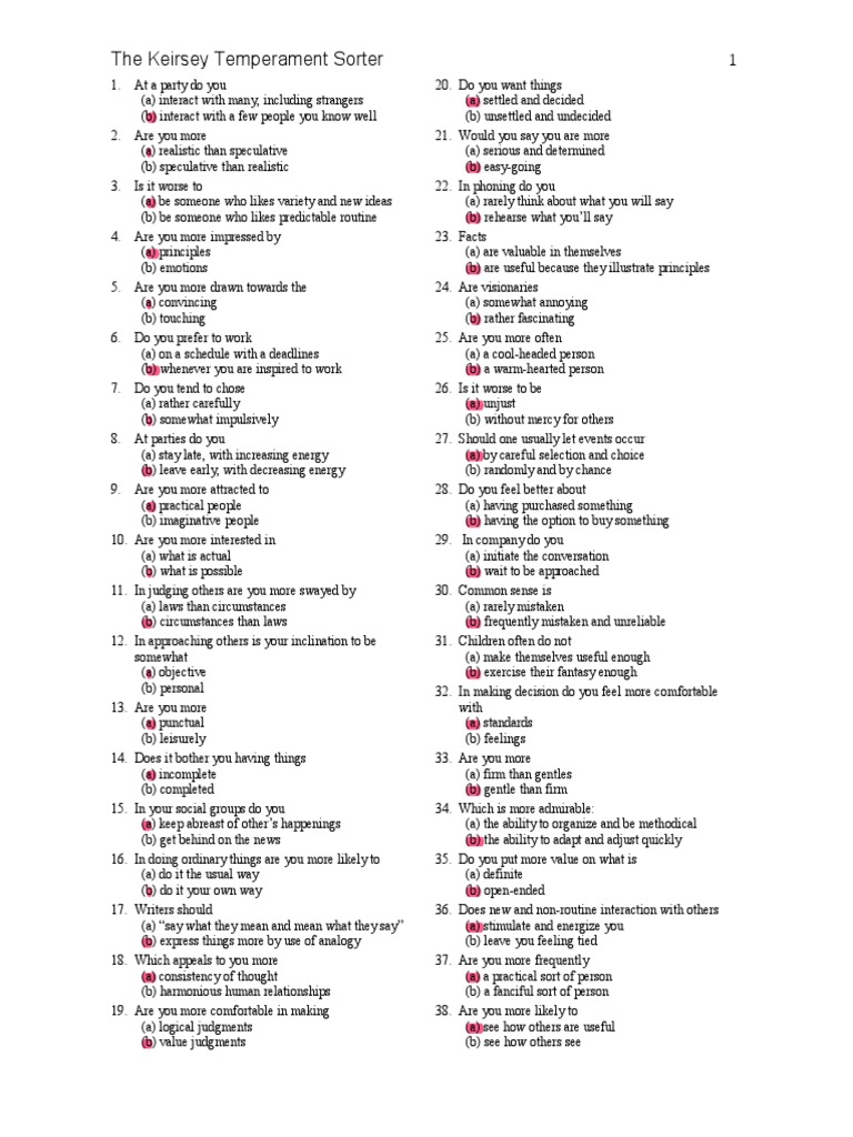 Keirsey Temperament Sorter | PDF | Psychology
