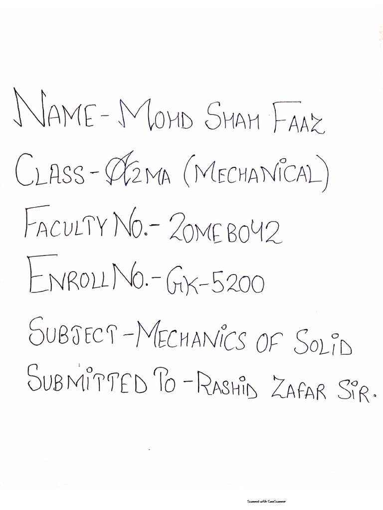 20meb042 Mohd Shah Faaz Mechanics of Solid Assignment | PDF