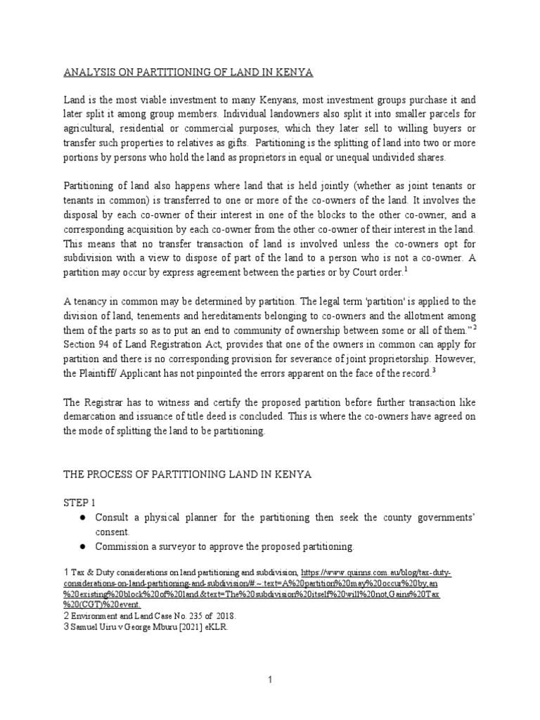 Analysis On Partitioning of Land in Kenya | PDF | Concurrent Estate ...