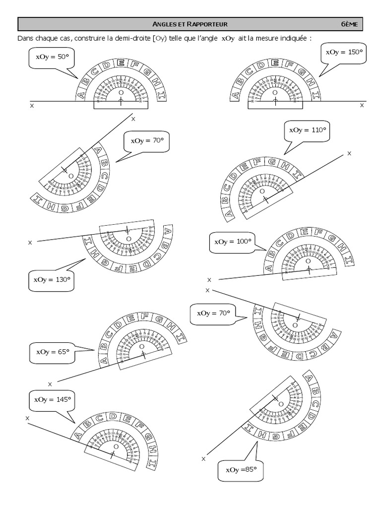 Chap 6 - Ex5a - Construire Un Angle (Rapporteur) CORRIGE | PDF