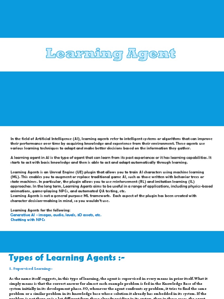 Learning Agent Pdf Artificial Intelligence Intelligence Ai