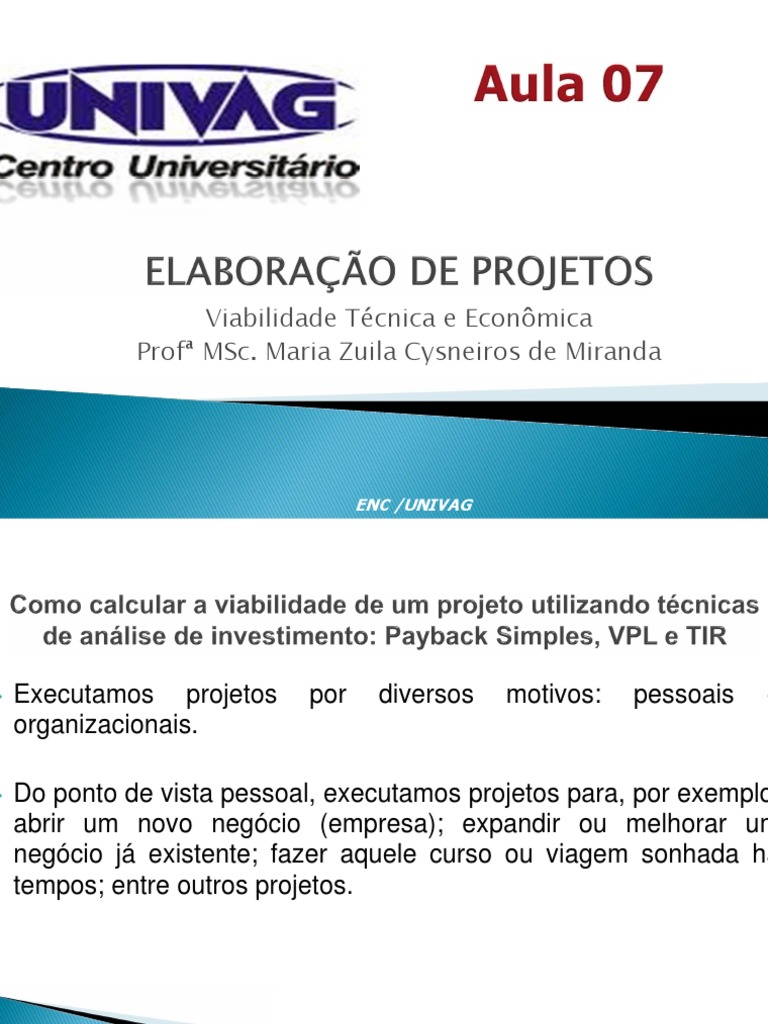 Estudo de Viabilidade Payback VPL TIR | PDF