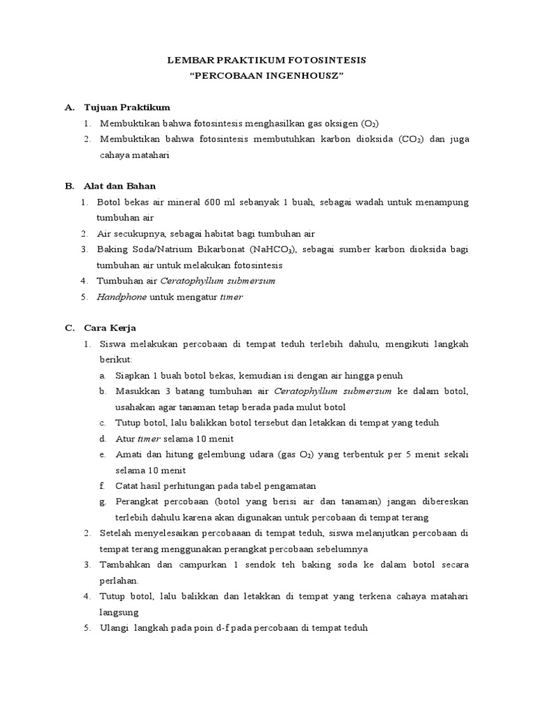 Lembar Praktikum Fotosintesis 2023 | PDF | Sains & Matematika