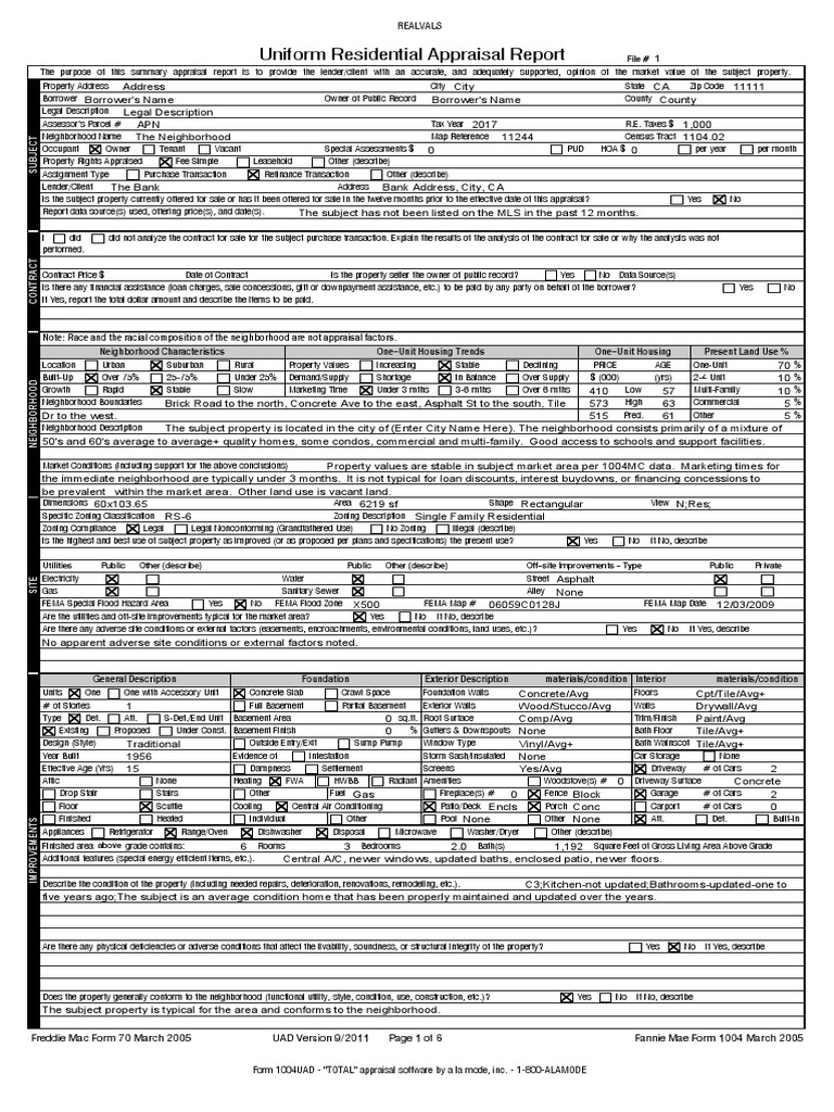 Uniform Residential Appraisal Report: File # | Download Free PDF | Real ...