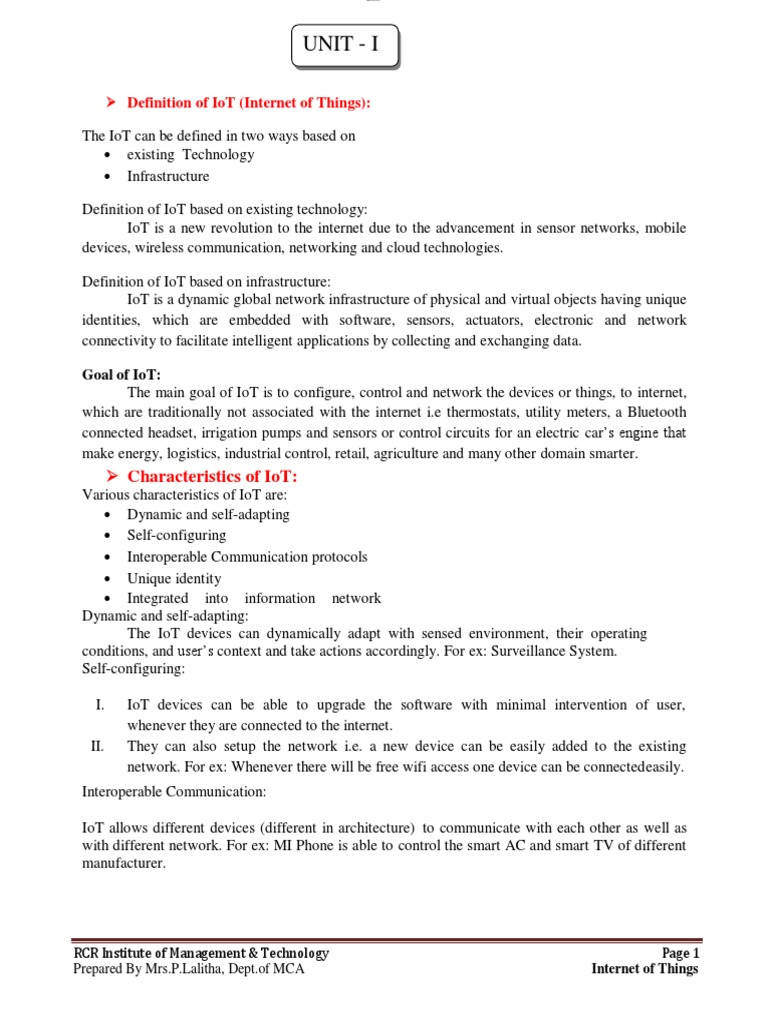 402C Unit - 1 IoT | PDF