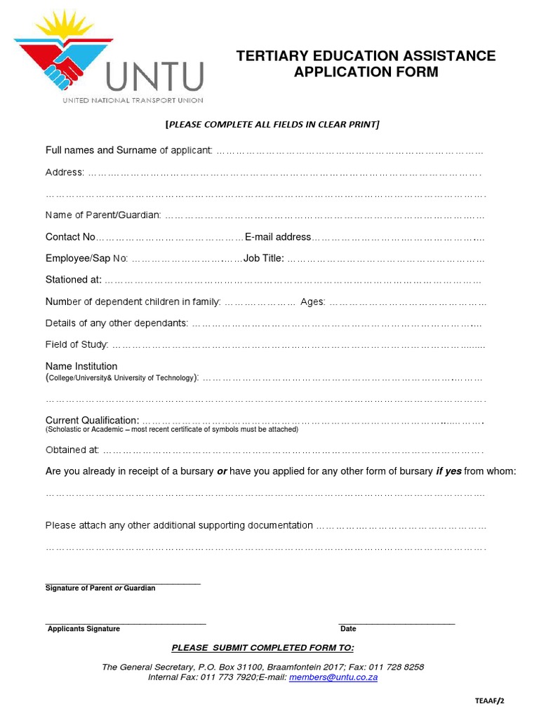 Tertiary Education Assistance Application Form TEAAP 2023 | PDF
