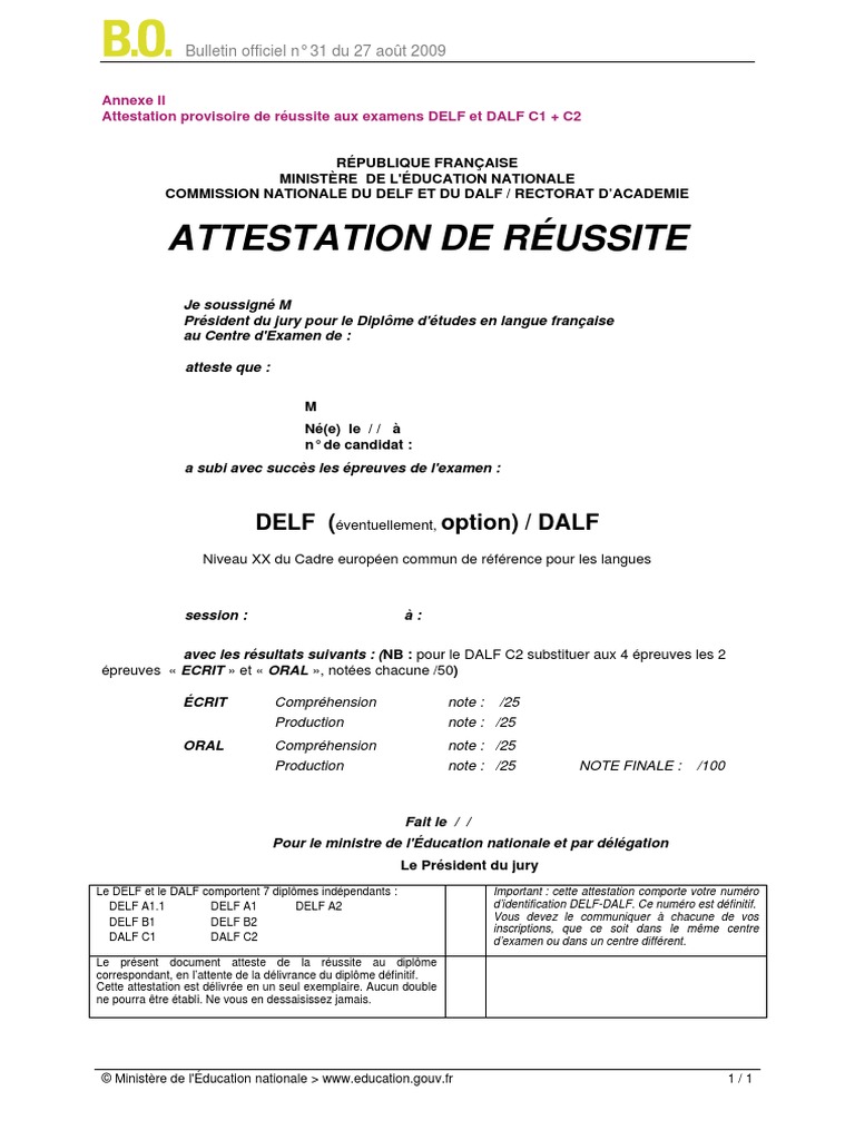 DELF-DALF Attestation 101550 | PDF