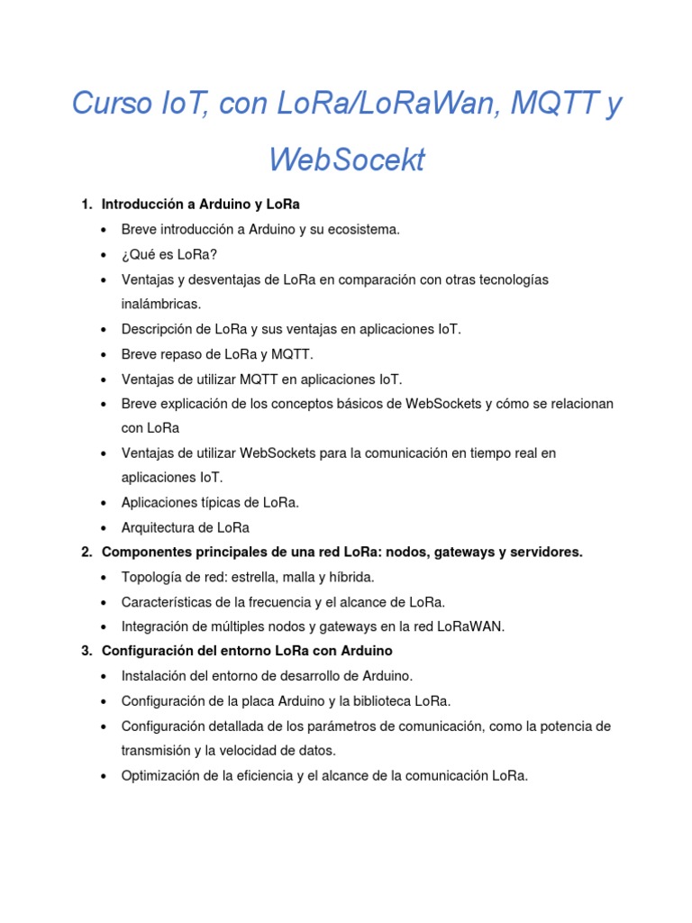 Curso de Iot, LoRa, MQTT y Websocket | PDF