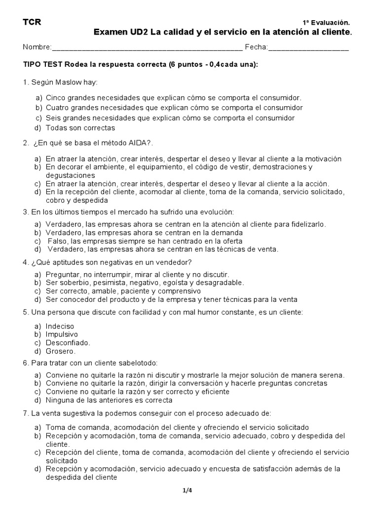 Examen UD2-TCR | PDF