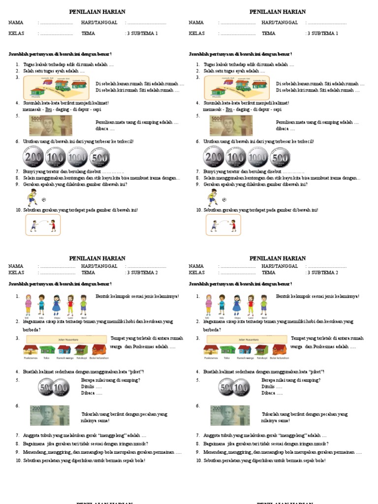 SOAL PENILAIAN HARIAN TEMA 3 (2 Halaman | PDF