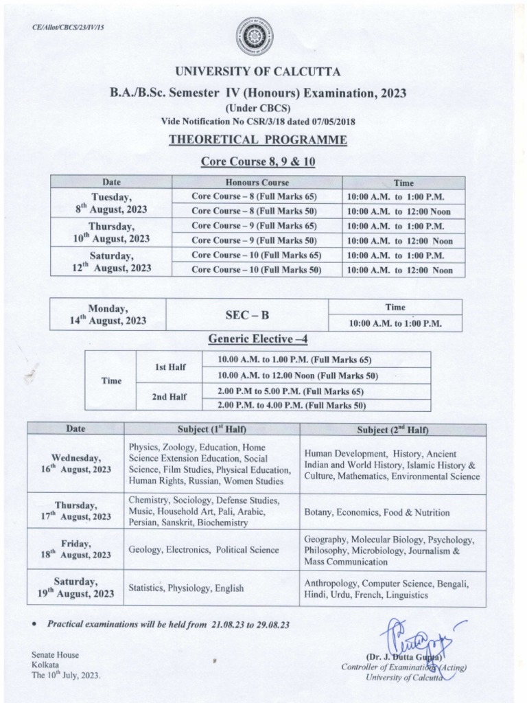 Semester Iv, 2023-Theoritical Programme | PDF